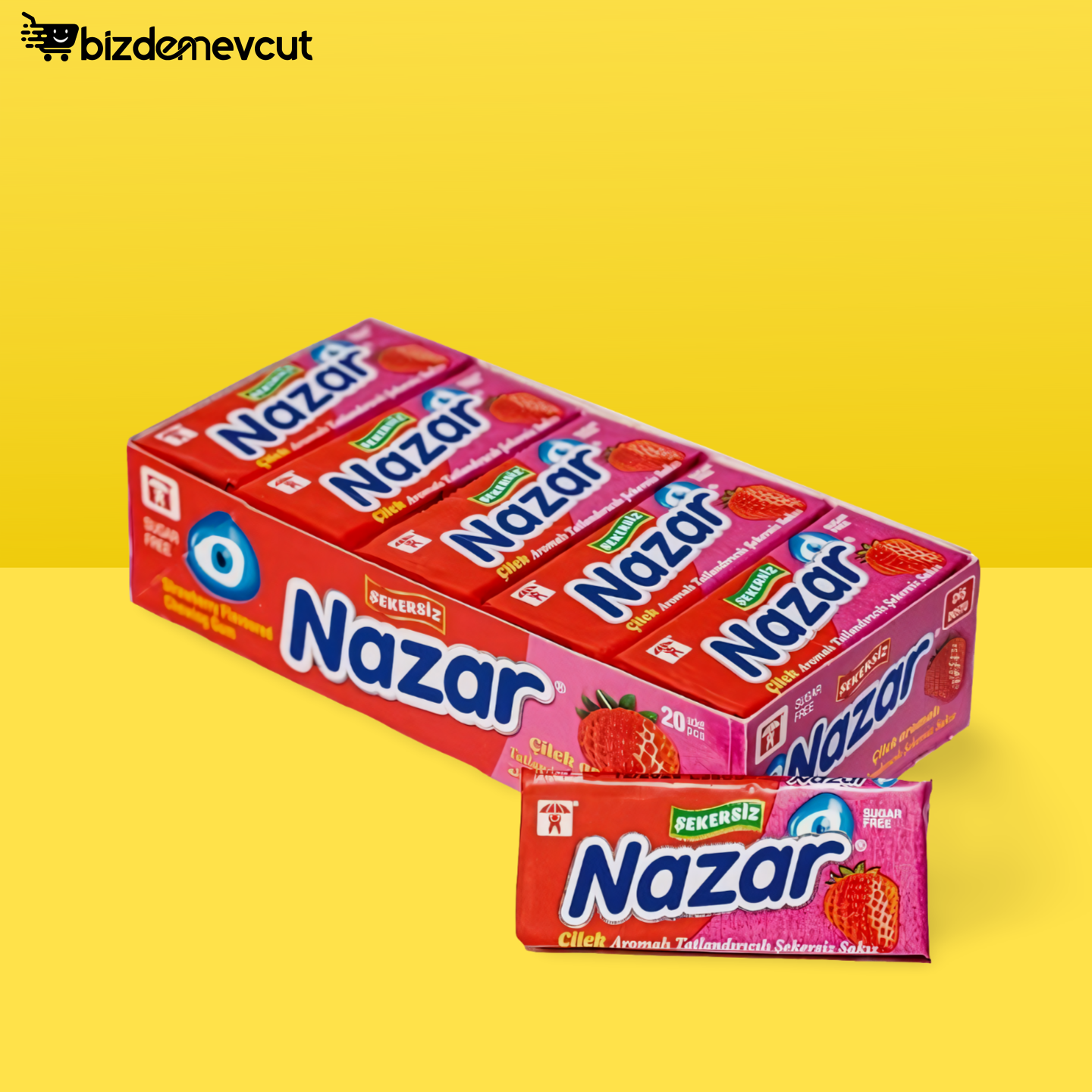 Nazar Çilek Aromalı Şekersiz Sakız - Bizde Mevcut